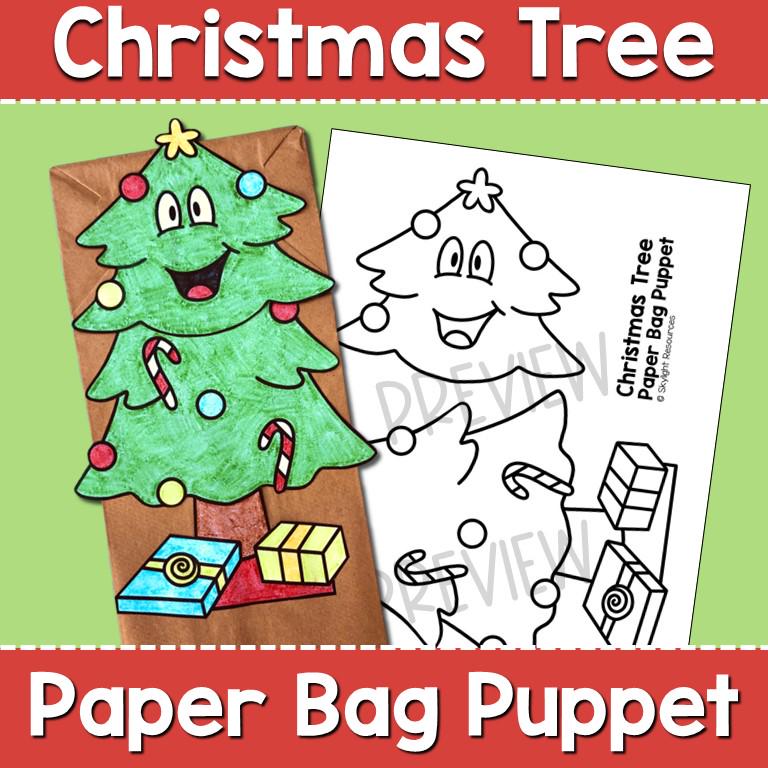 Christmas Tree Paper Bag Puppet | Christmas Craft Activity for December ...