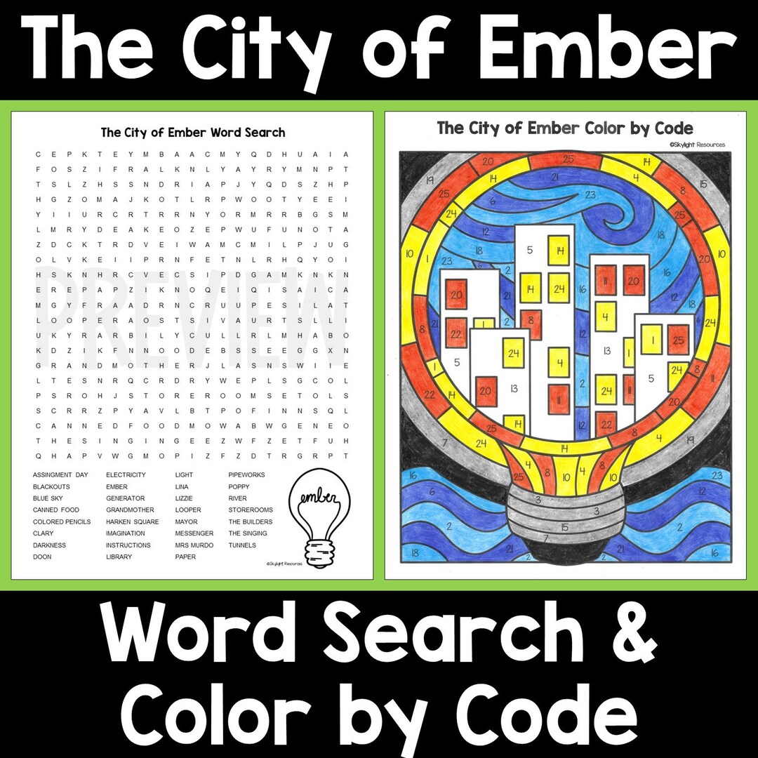 The City of Ember Novel Word Search and Color by Code Classroom ...