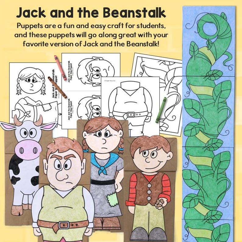 Jack and the Beanstalk Paper Bag Puppets, Story Retell Craft Activity ...
