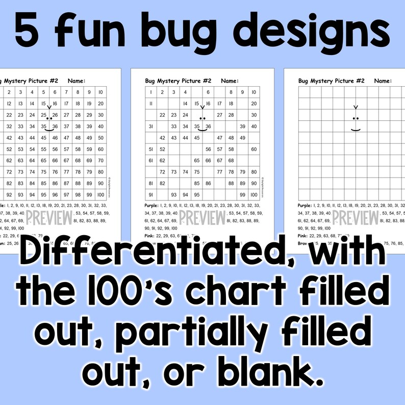 Bugs 100's Chart Mystery Pictures Number Practice - Etsy