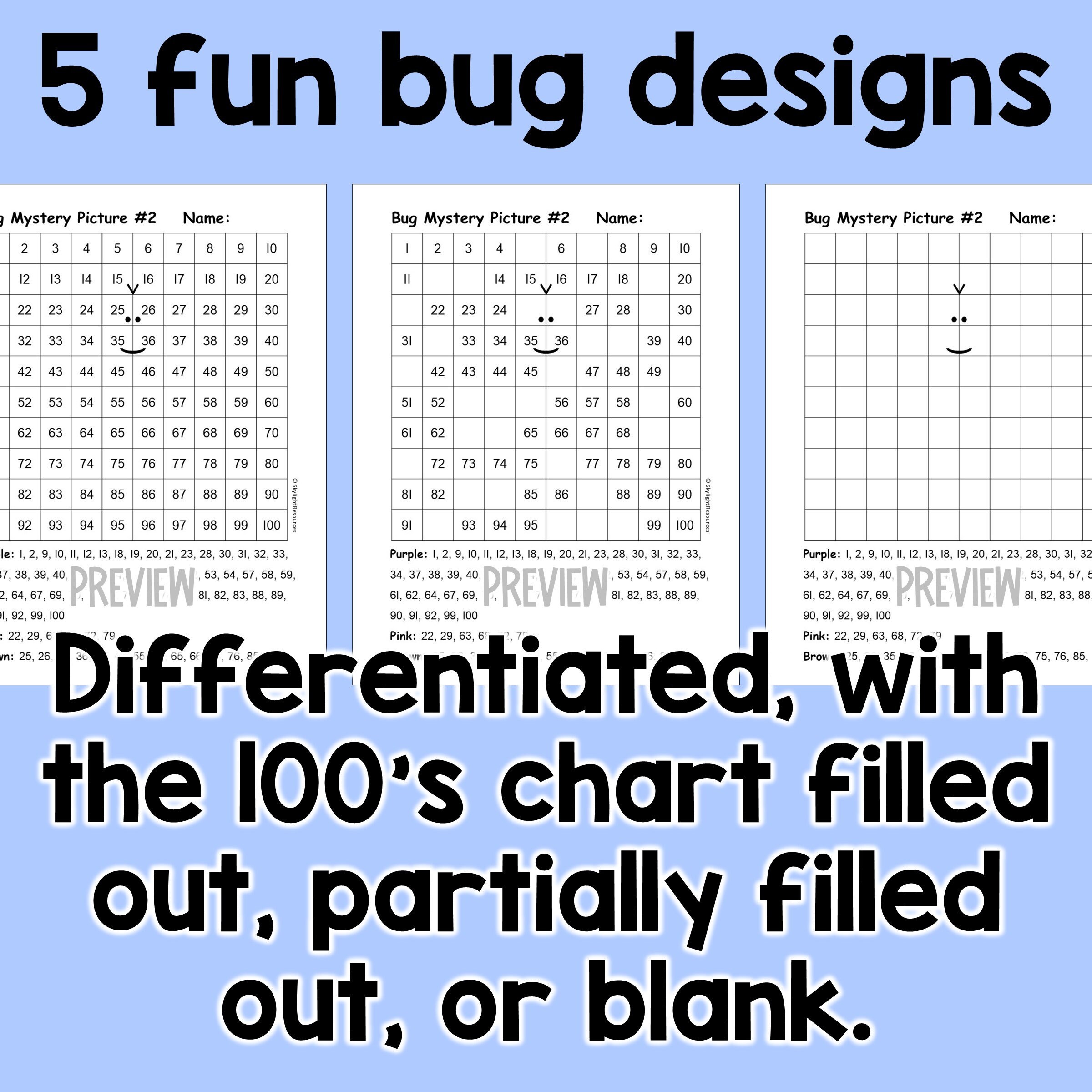 Bugs 100's Chart Mystery Pictures Number Practice - Etsy
