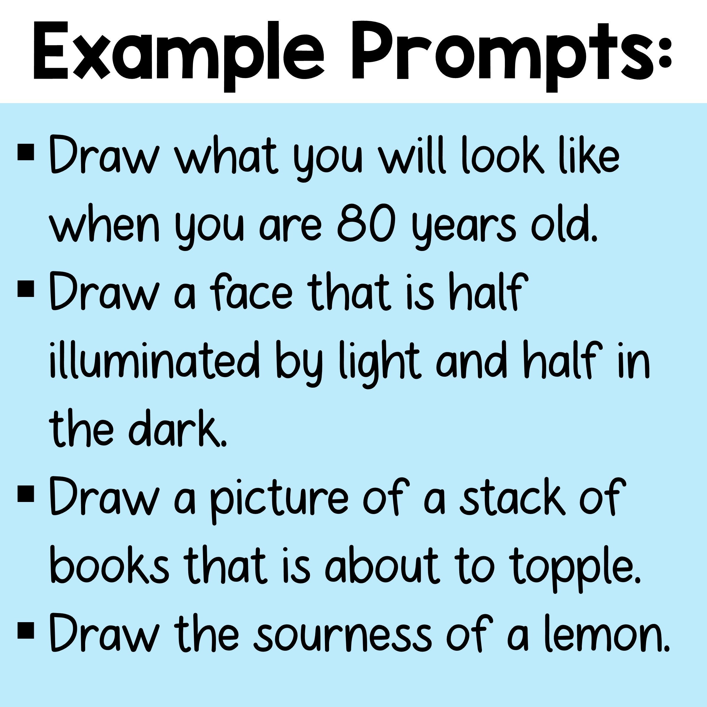 Drawing Prompts for Middle and High School Art Class - Etsy