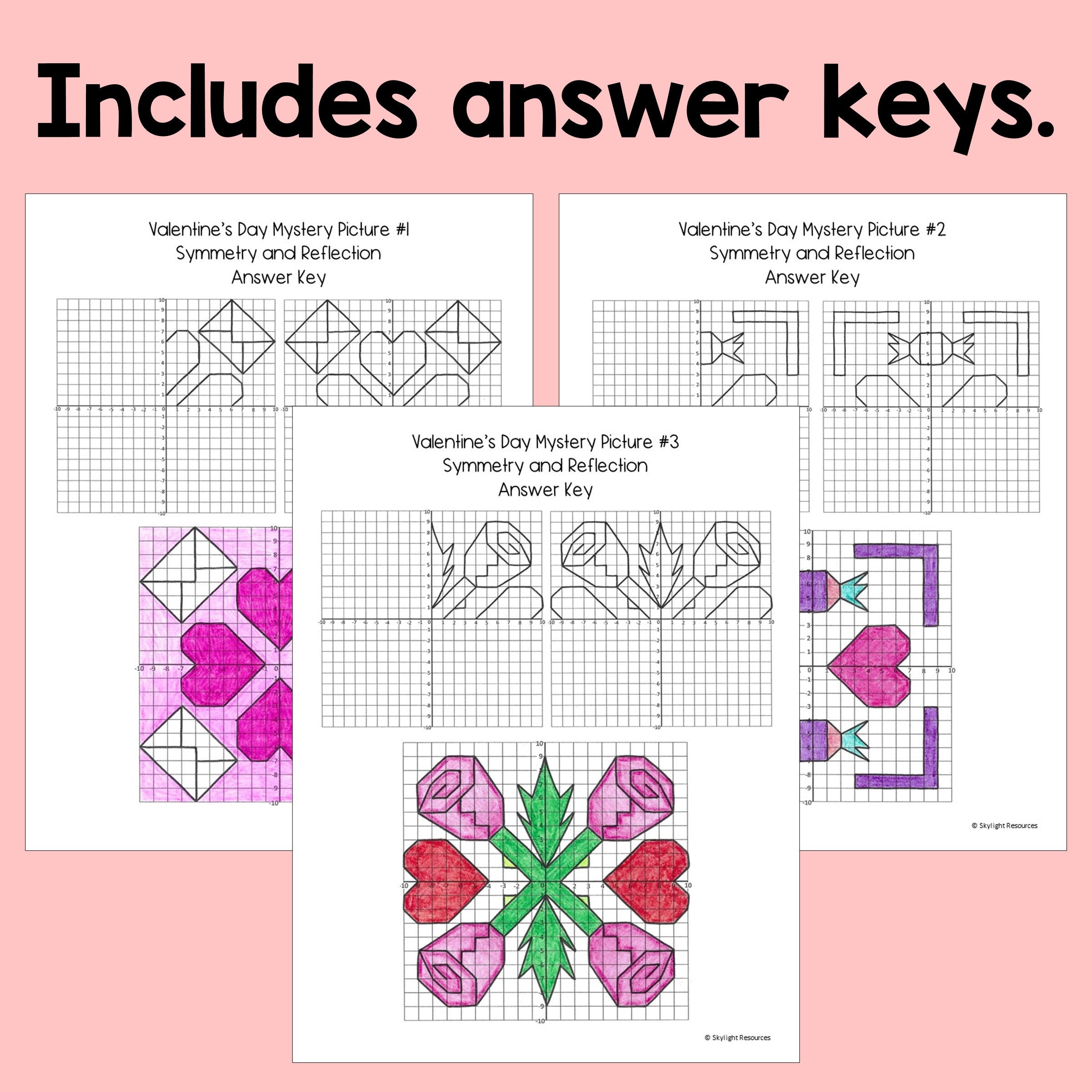 Valentine's Day Symmetry Reflection Coordinate Plane Mystery Math ...