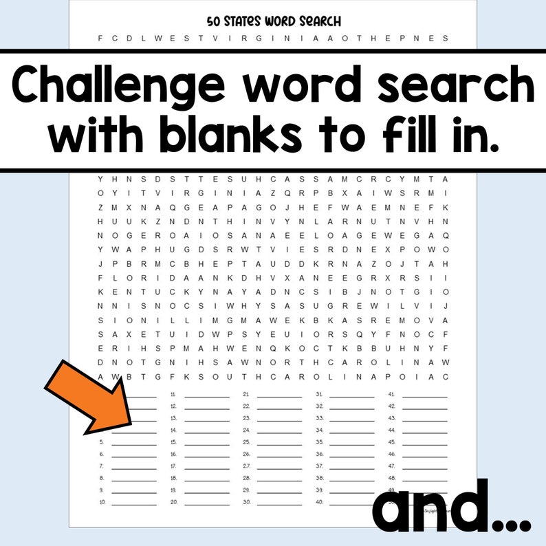 50 States Word Search Puzzle With Two Fun Options | Kids Social Studies ...