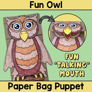 Owl Paper Bag Puppet Craft Activity, Fun Kindergarten, 1st, 2nd Grade ...
