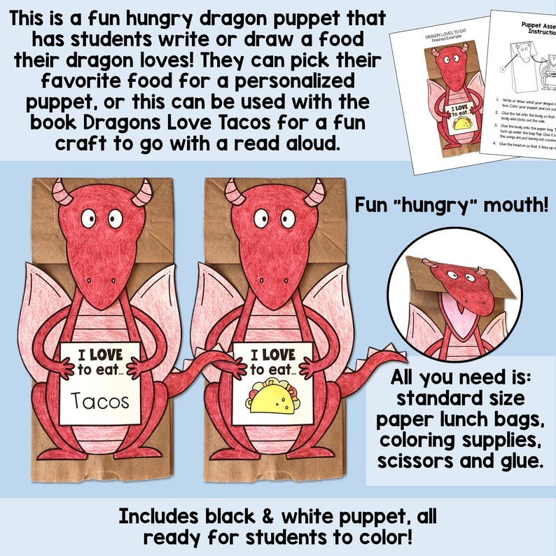 Dragons Love to Eat | Paper Bag Puppet Craft for Kids | Classroom or ...