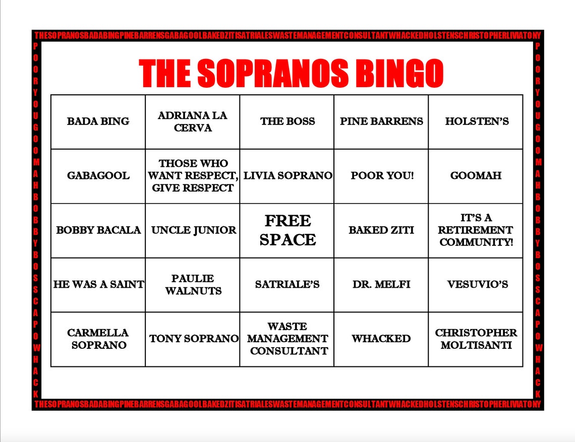 The Sopranos Personalized Bingo, Printable Sopranos Custom Bar/party ...