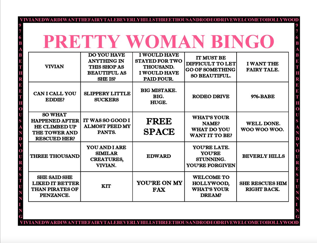 Pretty Woman Personalized Bingo, Valentine's Day, Printable Pretty ...