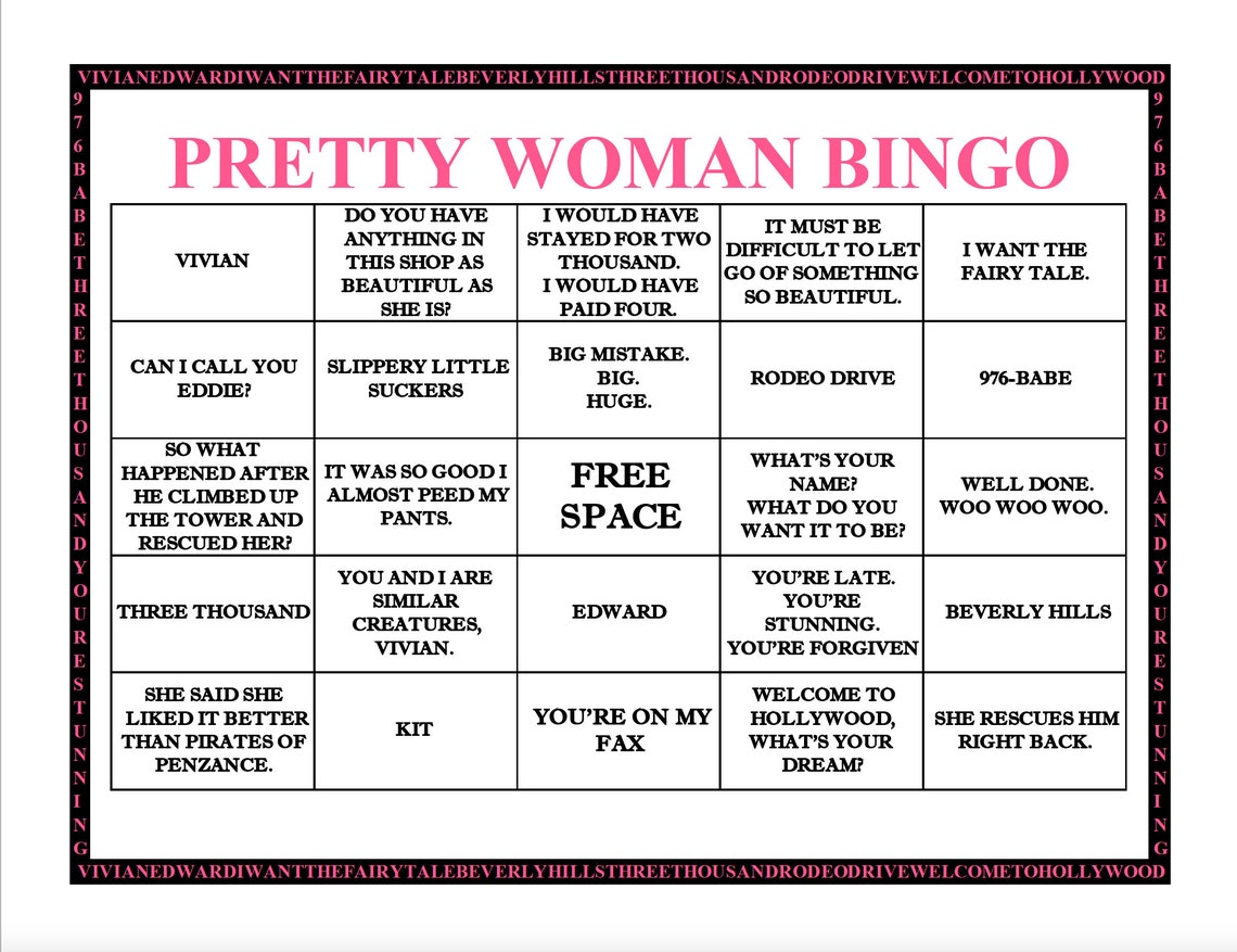 Pretty Woman Personalized Bingo, Valentine's Day, Printable Pretty ...