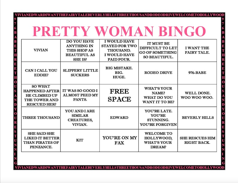 Pretty Woman Personalized Bingo, Valentine's Day, Printable Pretty ...