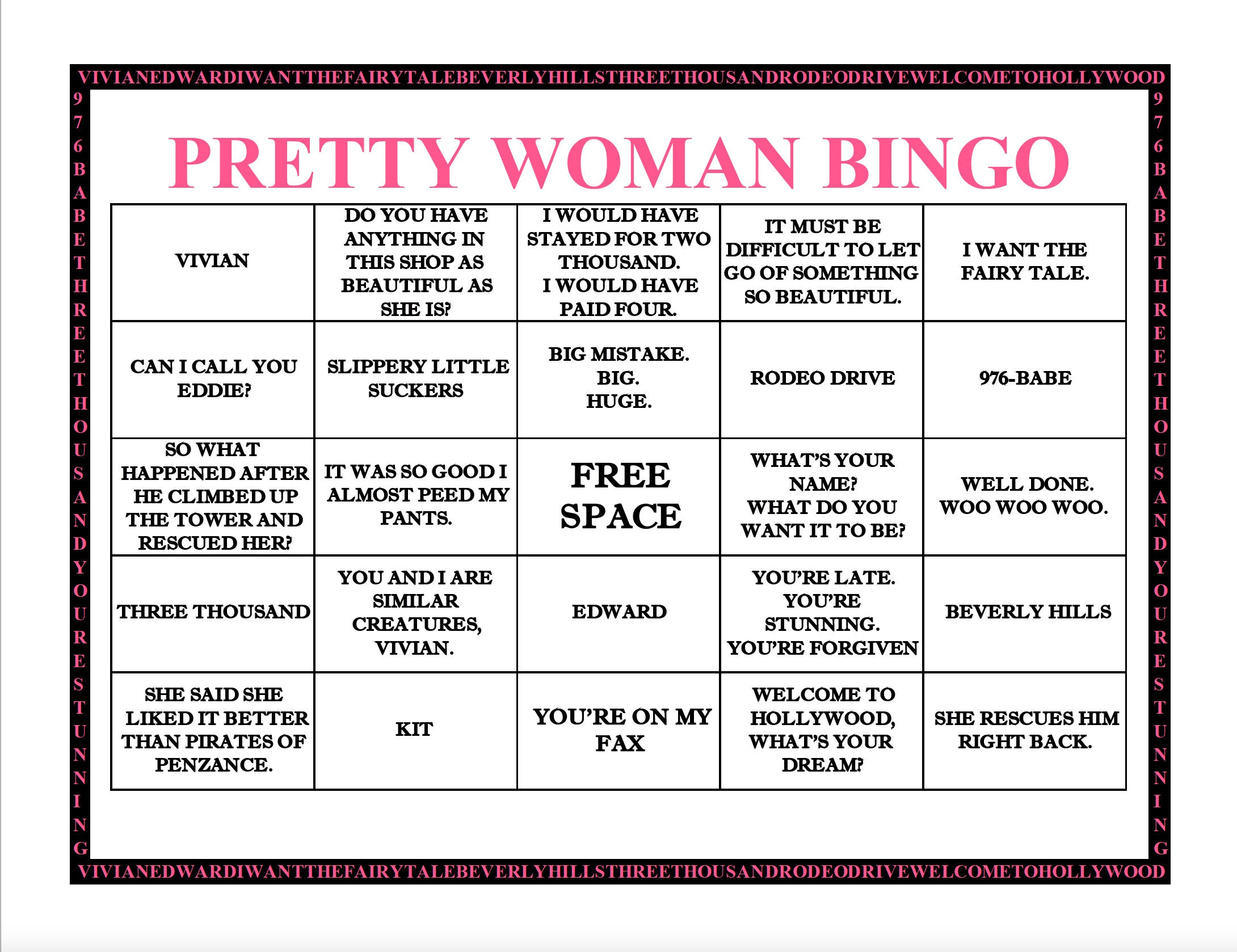 Pretty Woman Personalized Bingo, Valentine's Day, Printable Pretty ...
