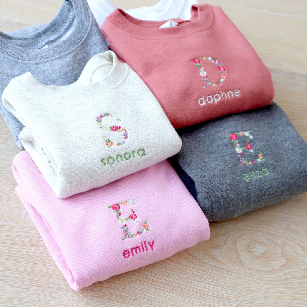 Embroidered Floral Initial Sweatshirt: Personalized Name, Girls and ...