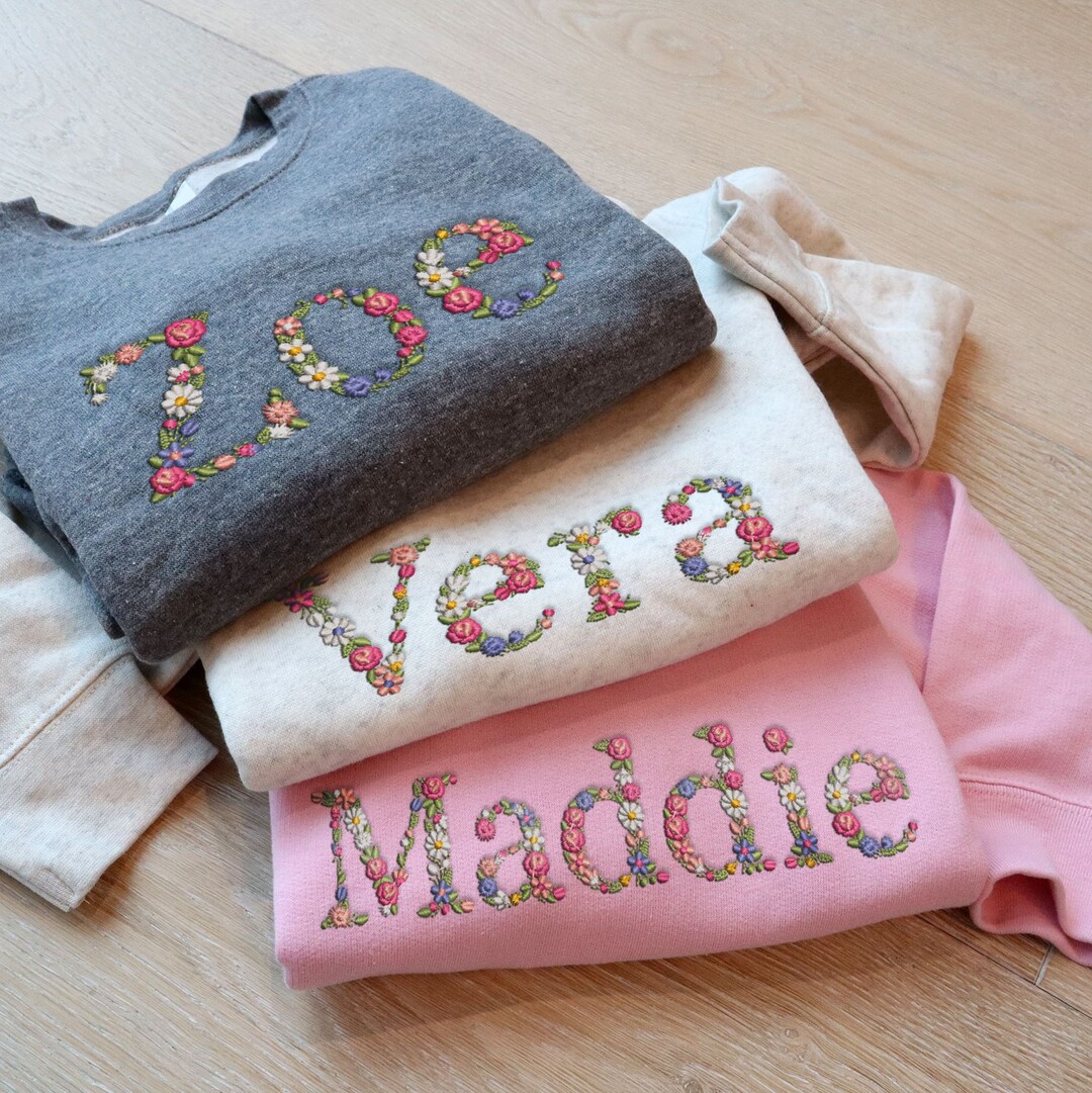Embroidered Floral Name Toddler Sweatshirt or Hoodie 2T-7T - Etsy