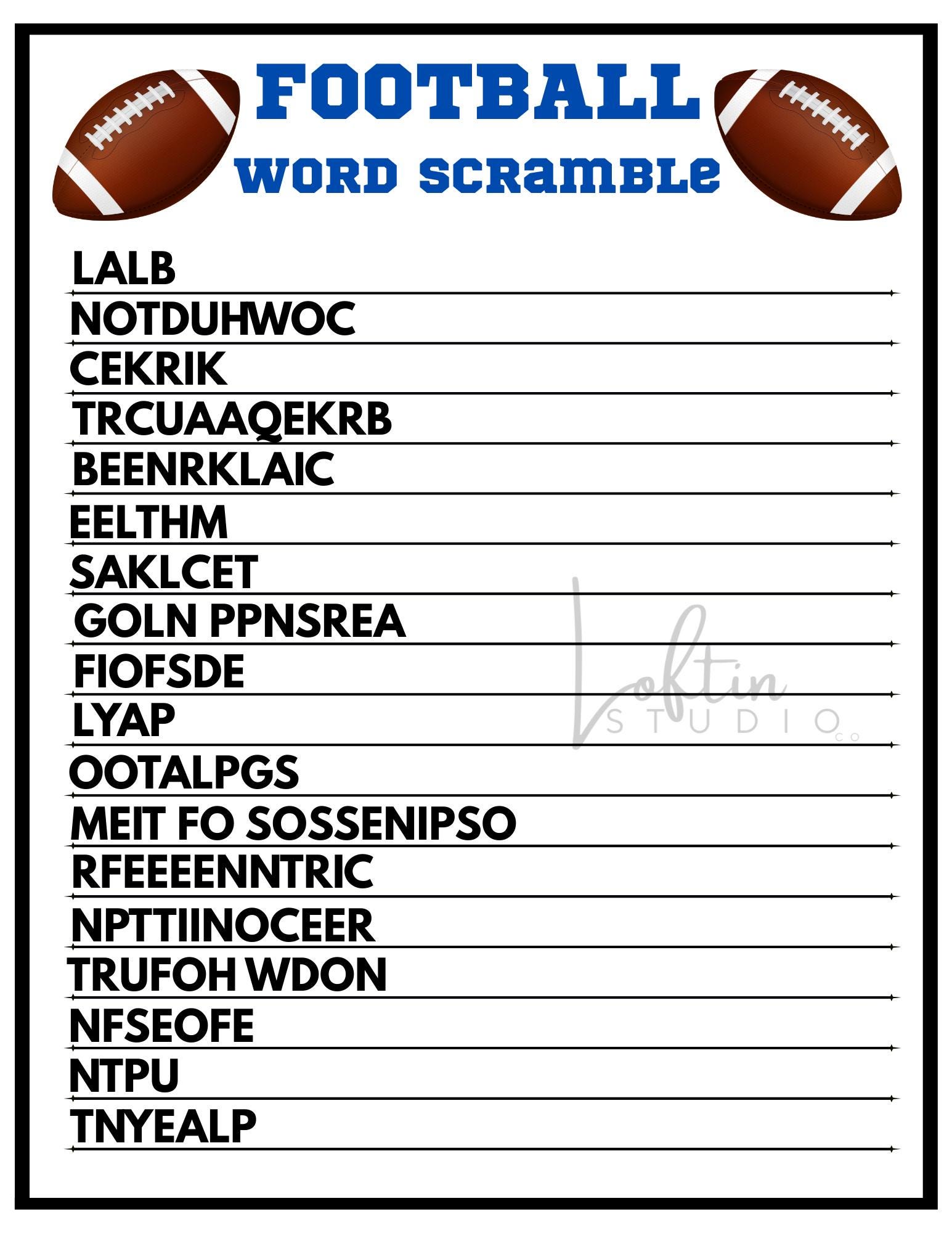 Football Word Scramble Game Printable, Super Bowl Party Fun, Sports ...