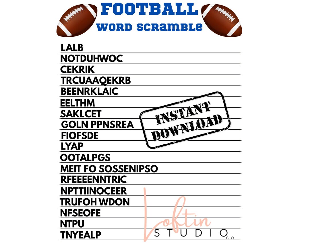 Football Word Scramble Game Printable, Super Bowl Party Fun, Sports ...