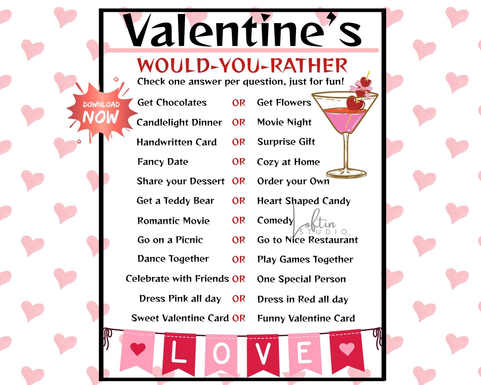 Valentine Would You Rather Printable Game Download Fun Party - Etsy