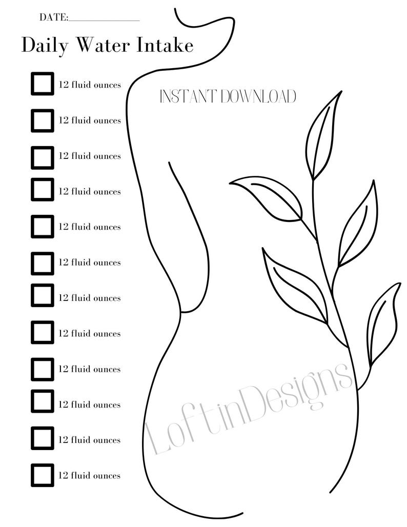 Water Intake Checklist, Health Record, Health Journal, Keeping Track of ...