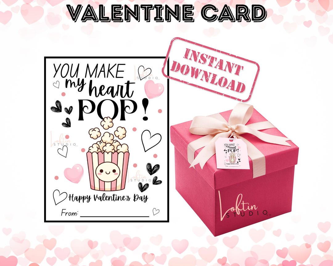 You Make My Heart Pop Valentine Card | Popcorn Treat Note | Romantic ...