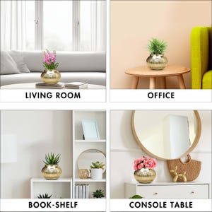 Golden Metal Matki Planter for Home Decor | Decorative Plant Pot for ...