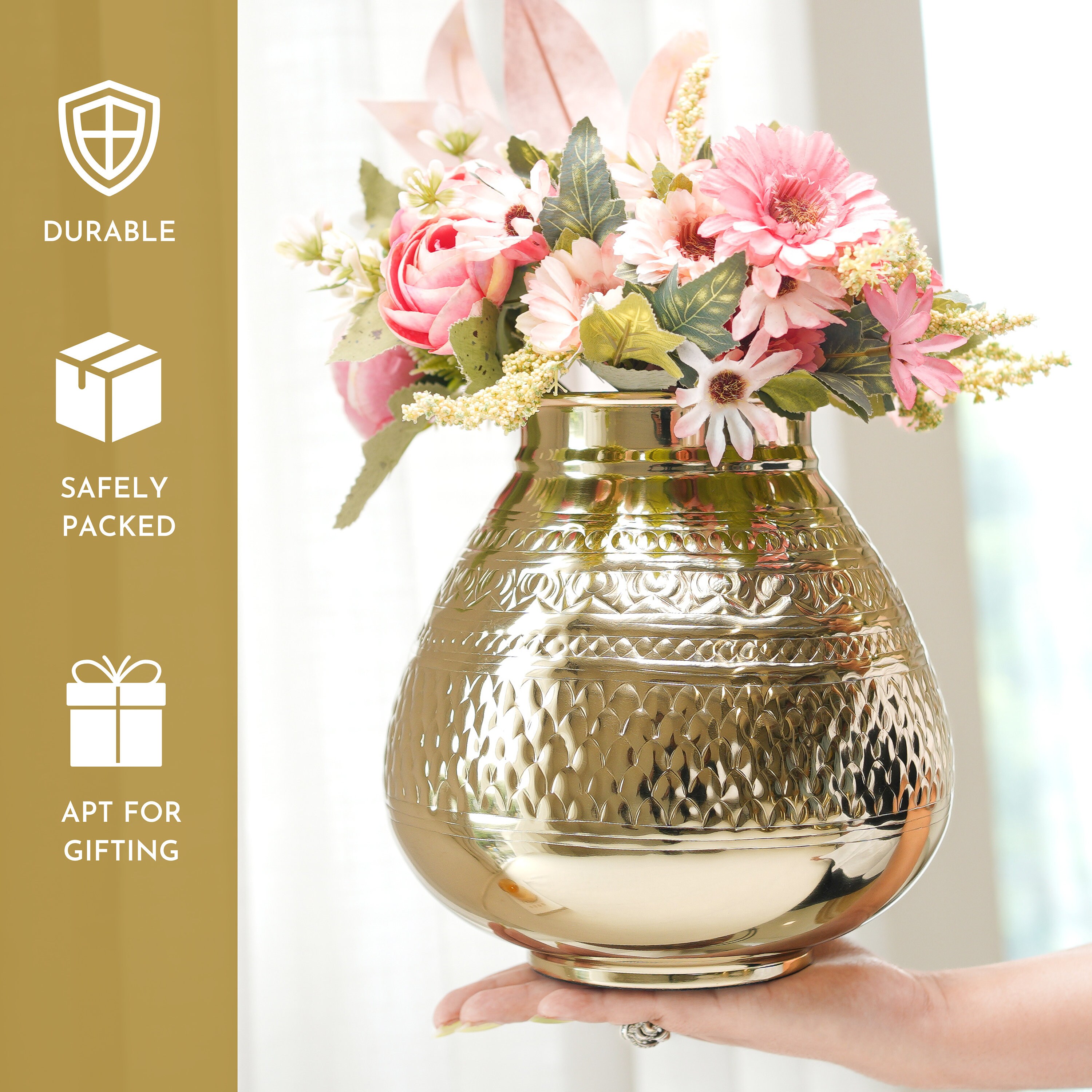 Metal Chitai Matki Style Flower Vase Vase for Table, Living Room Office ...