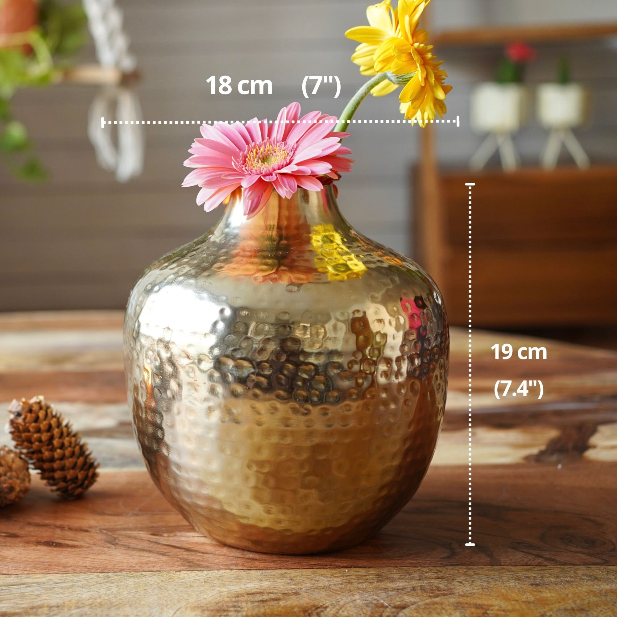 Behoma Golden Hammered Bud/oval Shape Vase for Home Decor, Decorative ...