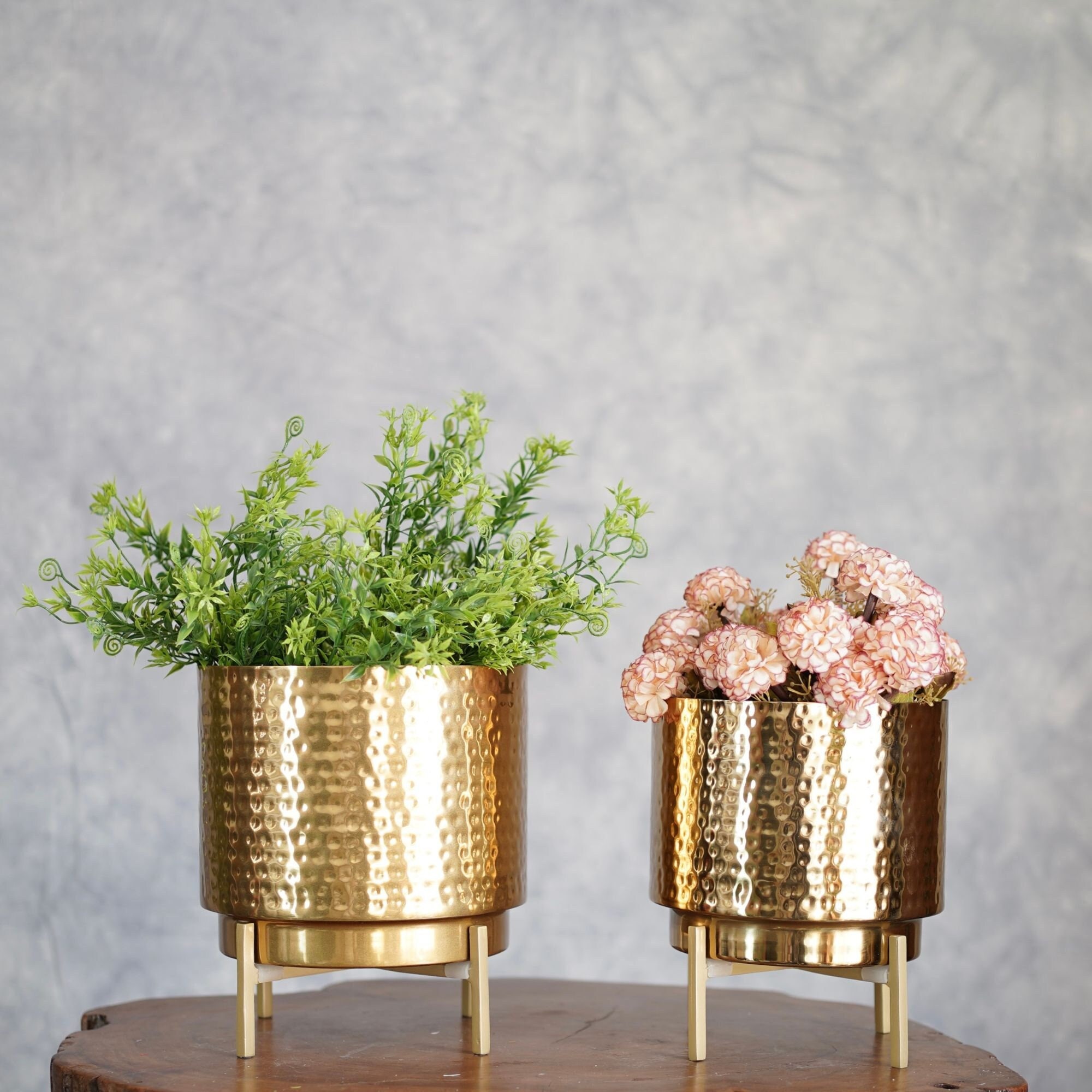 Hand Hammered Gold Metal Planter for Home Decor Decorative Plant Pot ...