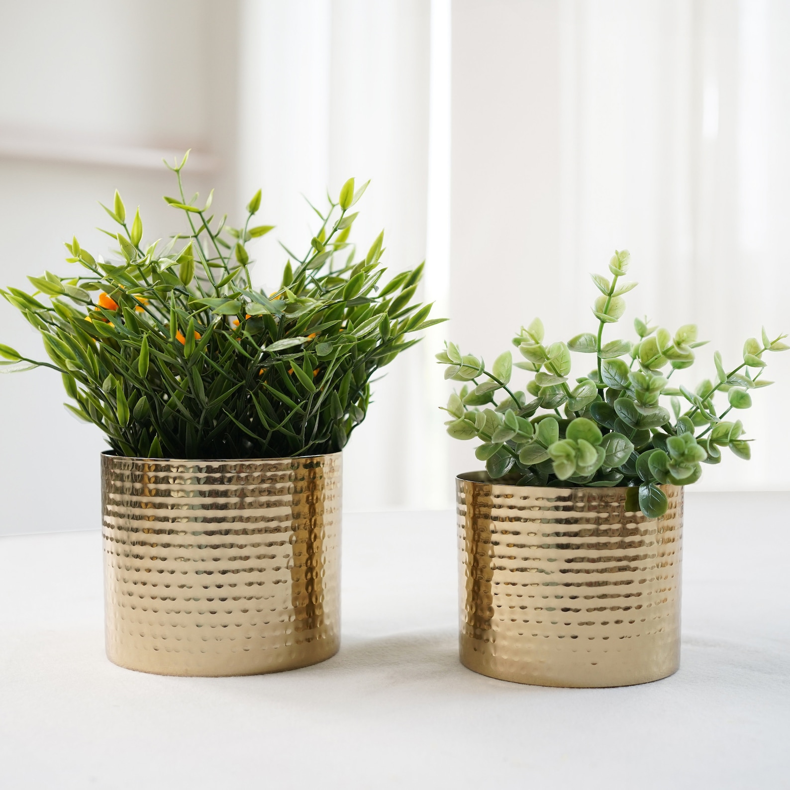 Gold Metal Hammered Cylindrical Planter for Home Decor | Decorative ...