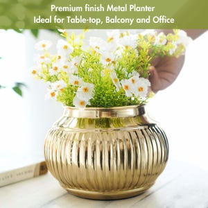 Golden Metal Matki Planter for Home Decor | Decorative Plant Pot for ...