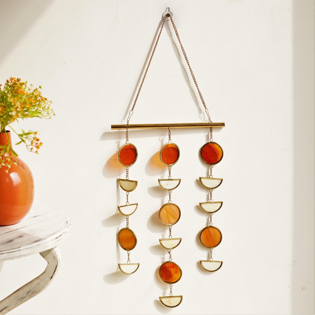 Moon Phases Metal Frame With Multicolour Stained Glass Hanging for Home ...