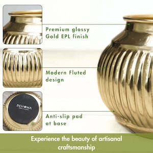 Golden Metal Matki Planter for Home Decor | Decorative Plant Pot for ...