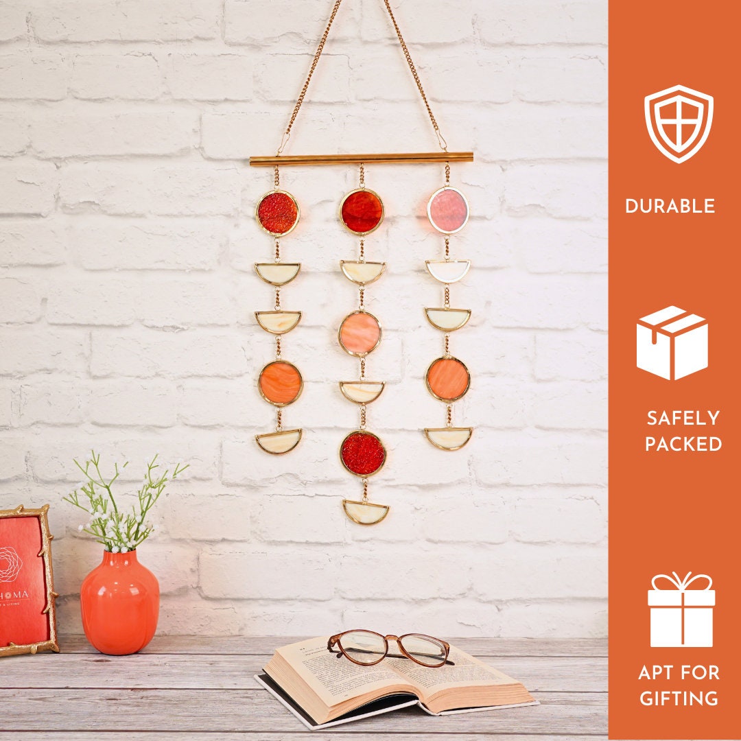 Moon Phases Metal Frame With Multicolour Stained Glass Hanging for Home ...