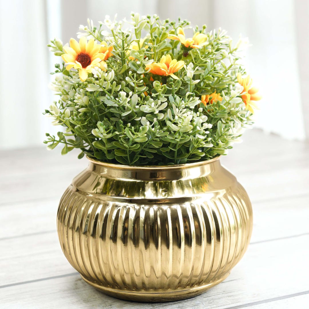 Golden Metal Matki Planter for Home Decor Decorative Plant Pot for ...