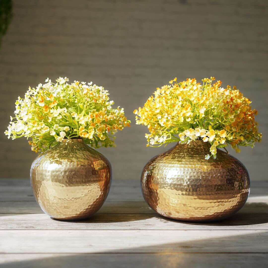 Metal Hammered Gold Flower Vase for Home Decor, Decoratives for Indoor ...