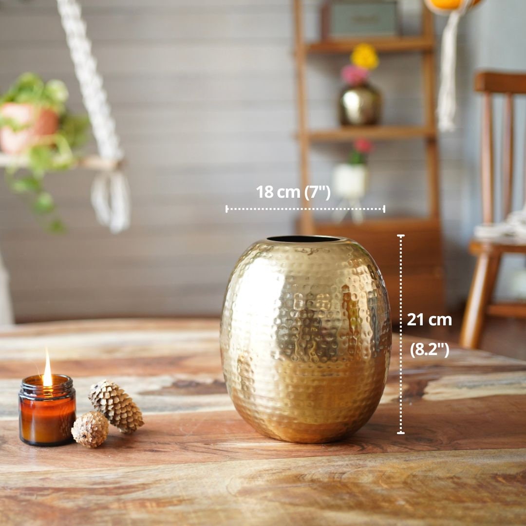 Behoma Golden Hammered Bud/oval Shape Vase for Home Decor, Decorative ...