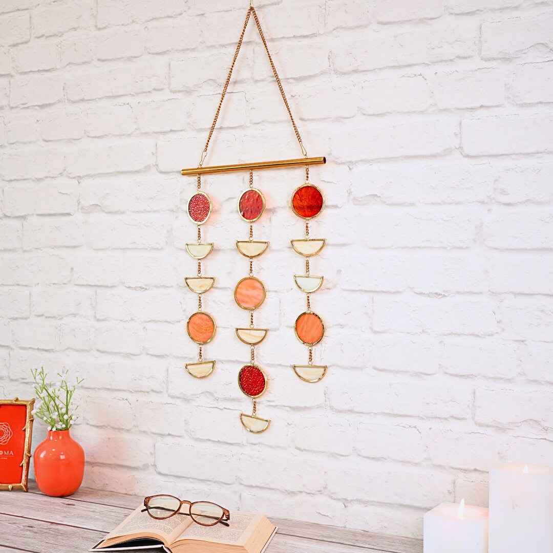 Moon Phases Metal Frame With Multicolour Stained Glass Hanging for Home ...