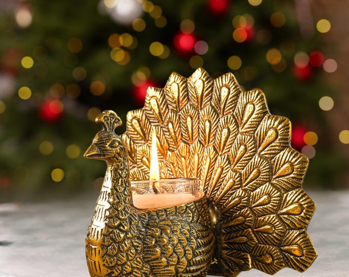 Peacock Candlestick / Candle Holder Golden Peacock / Peacock Figurine ...