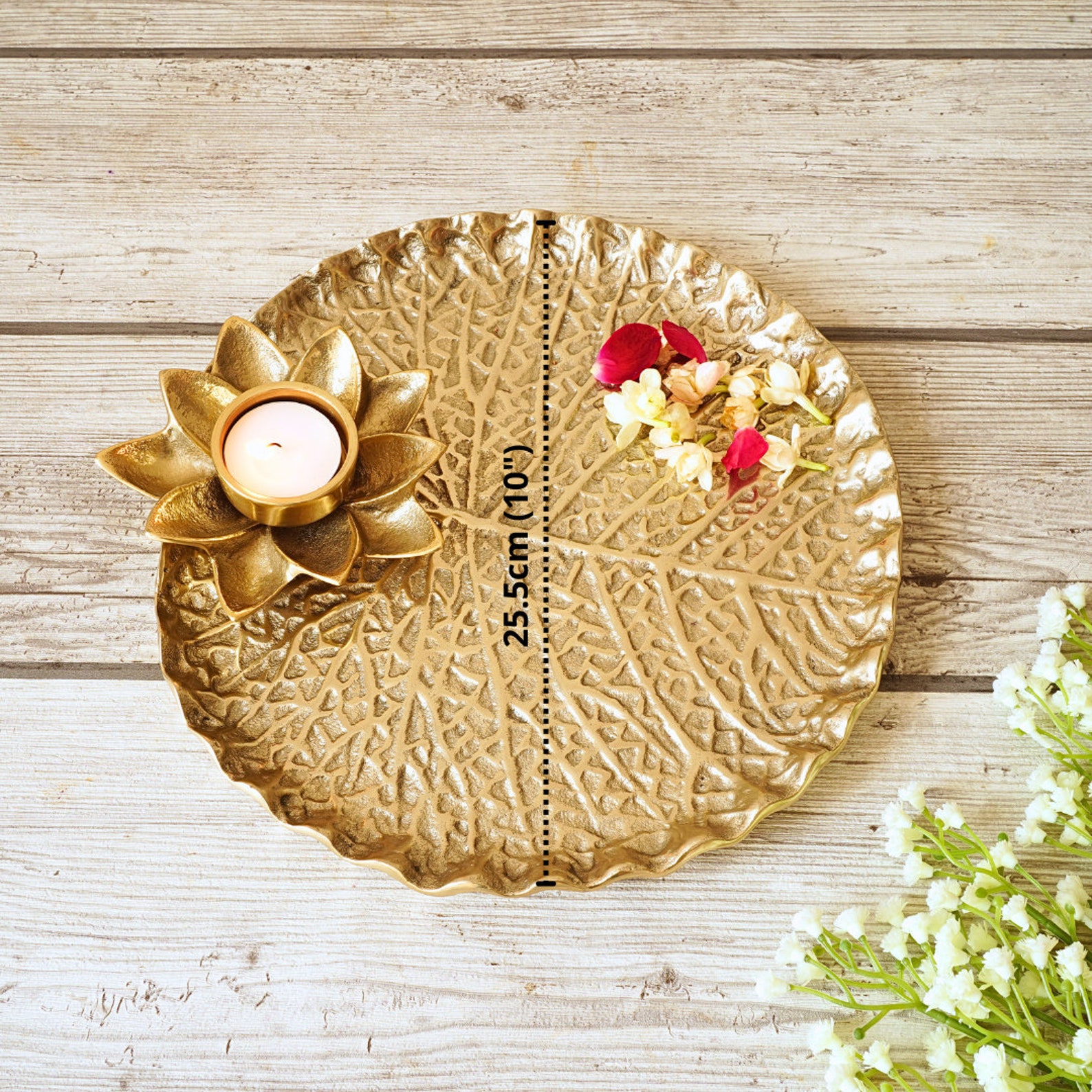 Aluminium Lotus Tray With Tea-light Holder for Home Decor Tray for ...