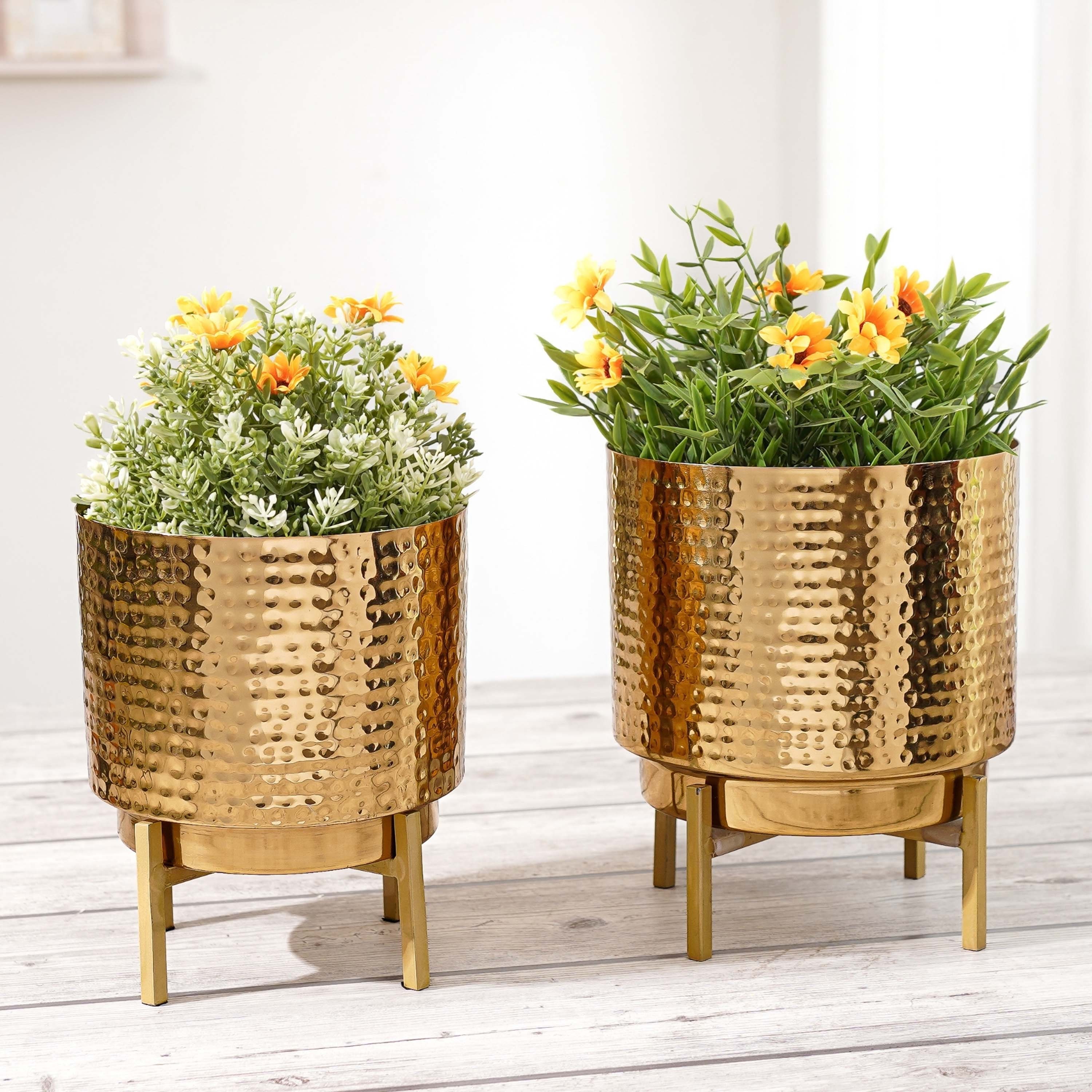 Hand Hammered Gold Metal Planter for Home Decor Decorative Plant Pot ...