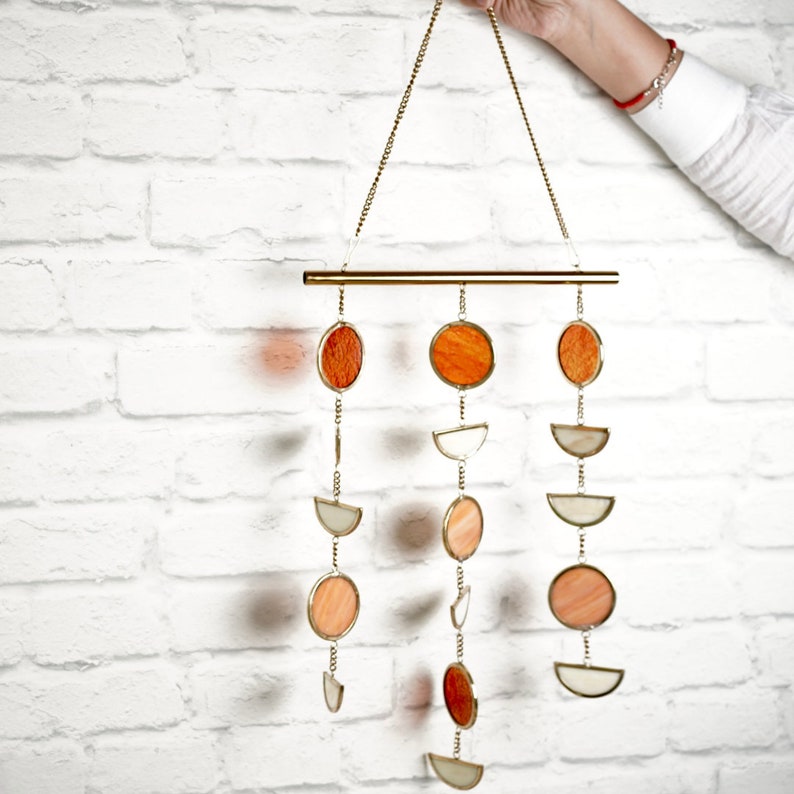 Moon Phases Metal Frame With Multicolour Stained Glass Hanging for Home ...