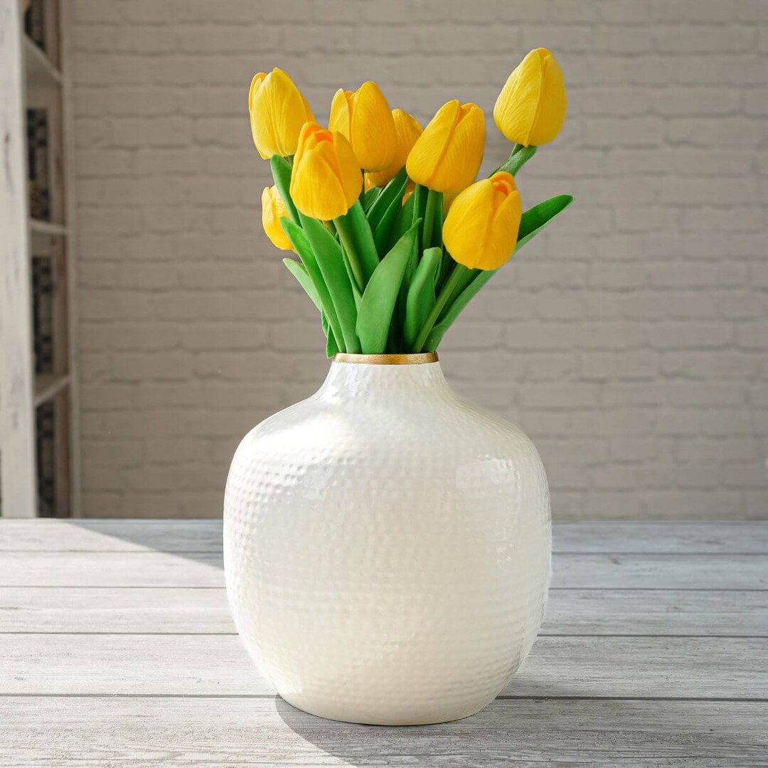 Behoma White Hammered Bud/oval Shape Vase for Home Decor, Decorative ...