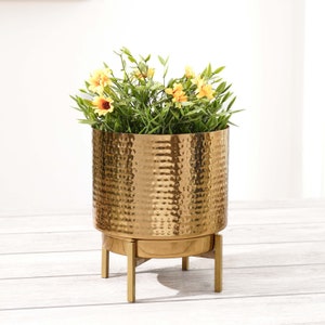 Hand Hammered Gold Metal Planter for Home Decor | Decorative Plant Pot ...