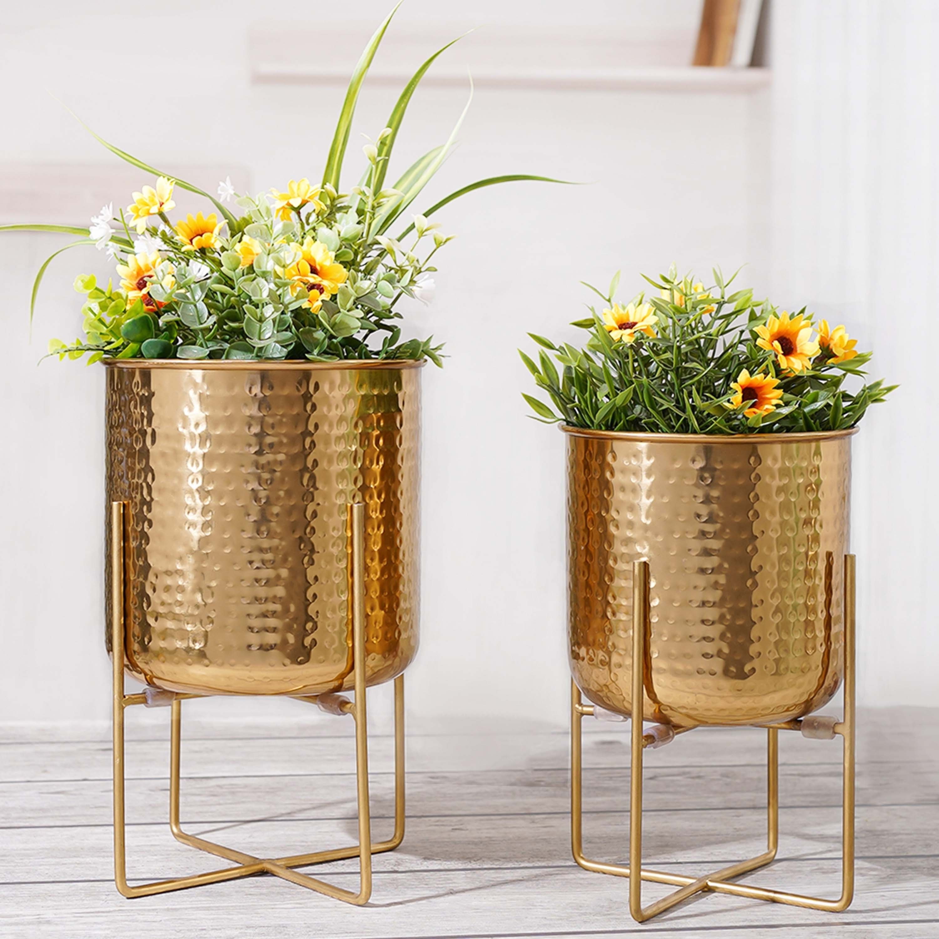 Hand Hammered Gold Metal Planter for Home Decor Decorative Plant Pot for Indoor Living Room Best ...