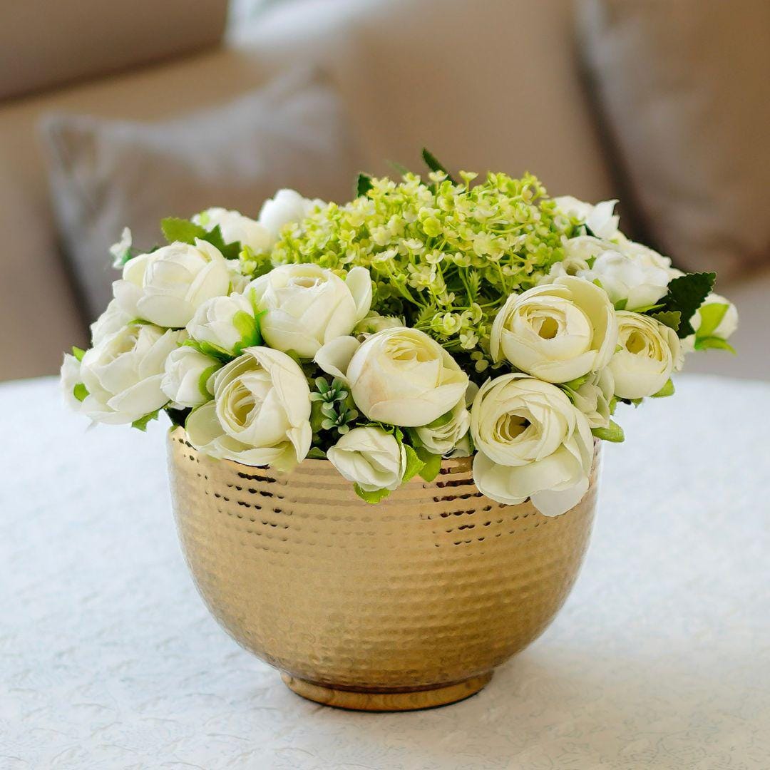Hand Hammered Gold Metal Bowl Planter for Home Decor | Decorative Plant ...
