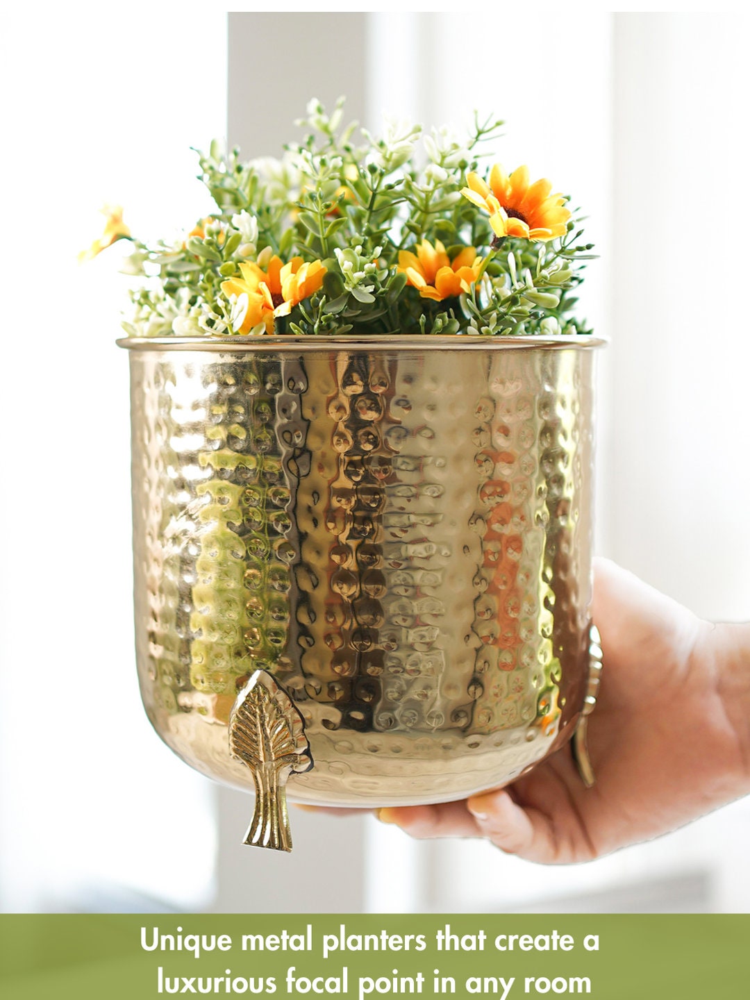 Hammered Gold Metal Planter for Home Decor Decorative for Indoor ...