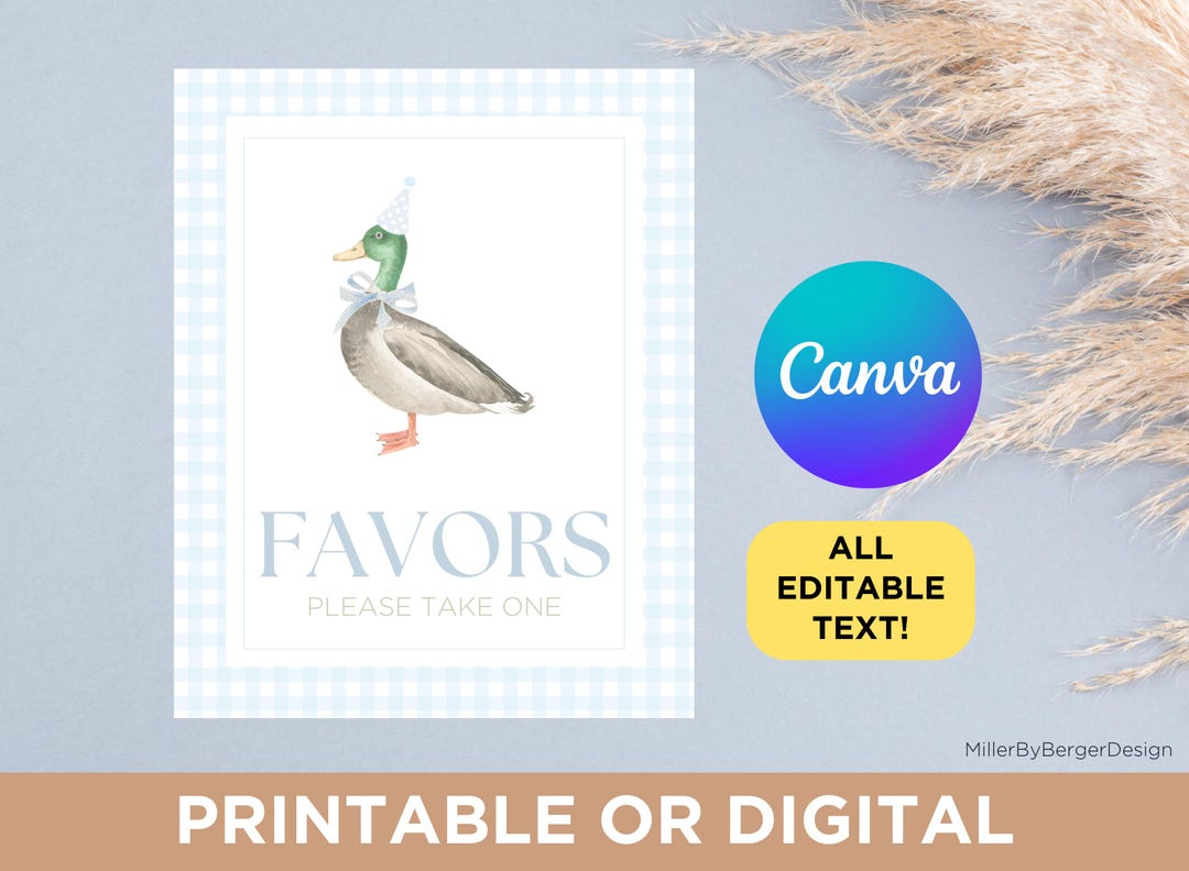 Editable One Lucky Duck Mallard Duck Signs One Year Old Birthday Party ...