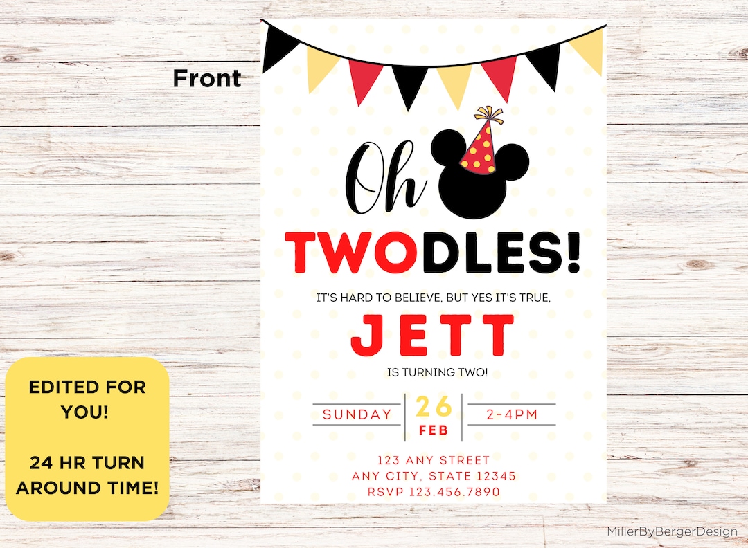Oh Twodles Mickey Mouse 2nd Birthday Party Invitation Printable - Etsy
