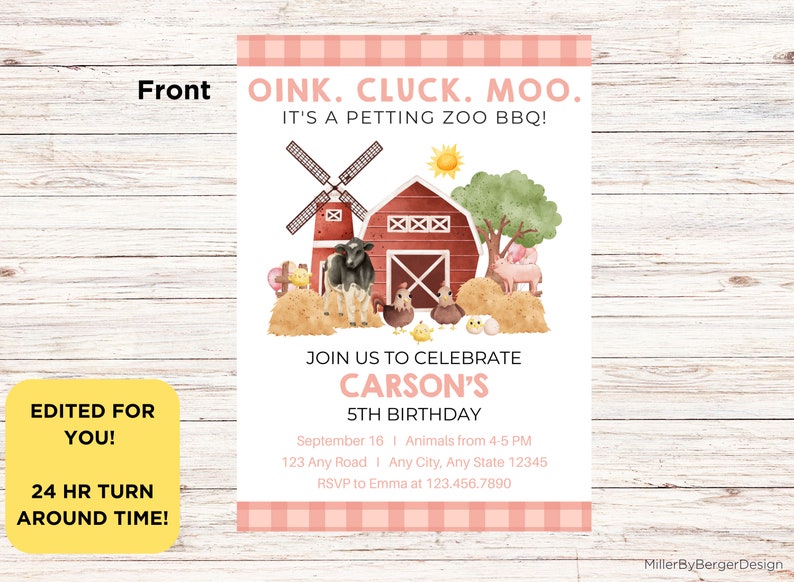 Oink Cluck Moo Petting Zoo BBQ Birthday Party Invitation Printable - Etsy