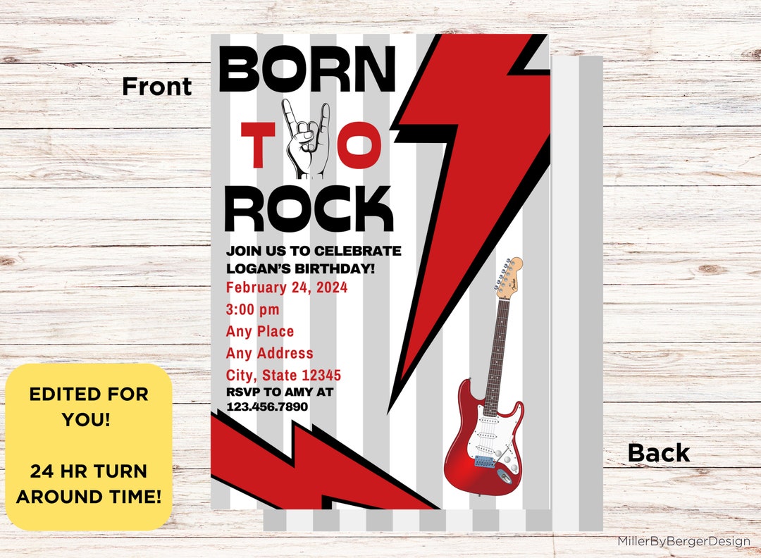 Born Two Rock 2nd Birthday Party Invitation Printable - Etsy