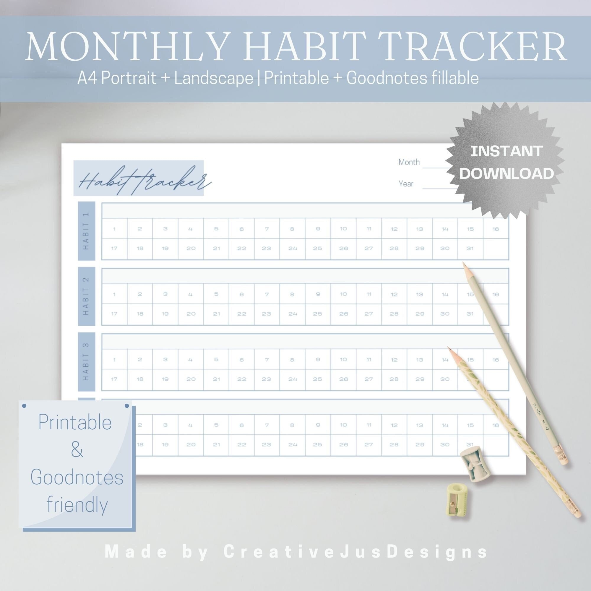 Monthly Habit Tracker Printable Landscape Habit Tracker - Etsy