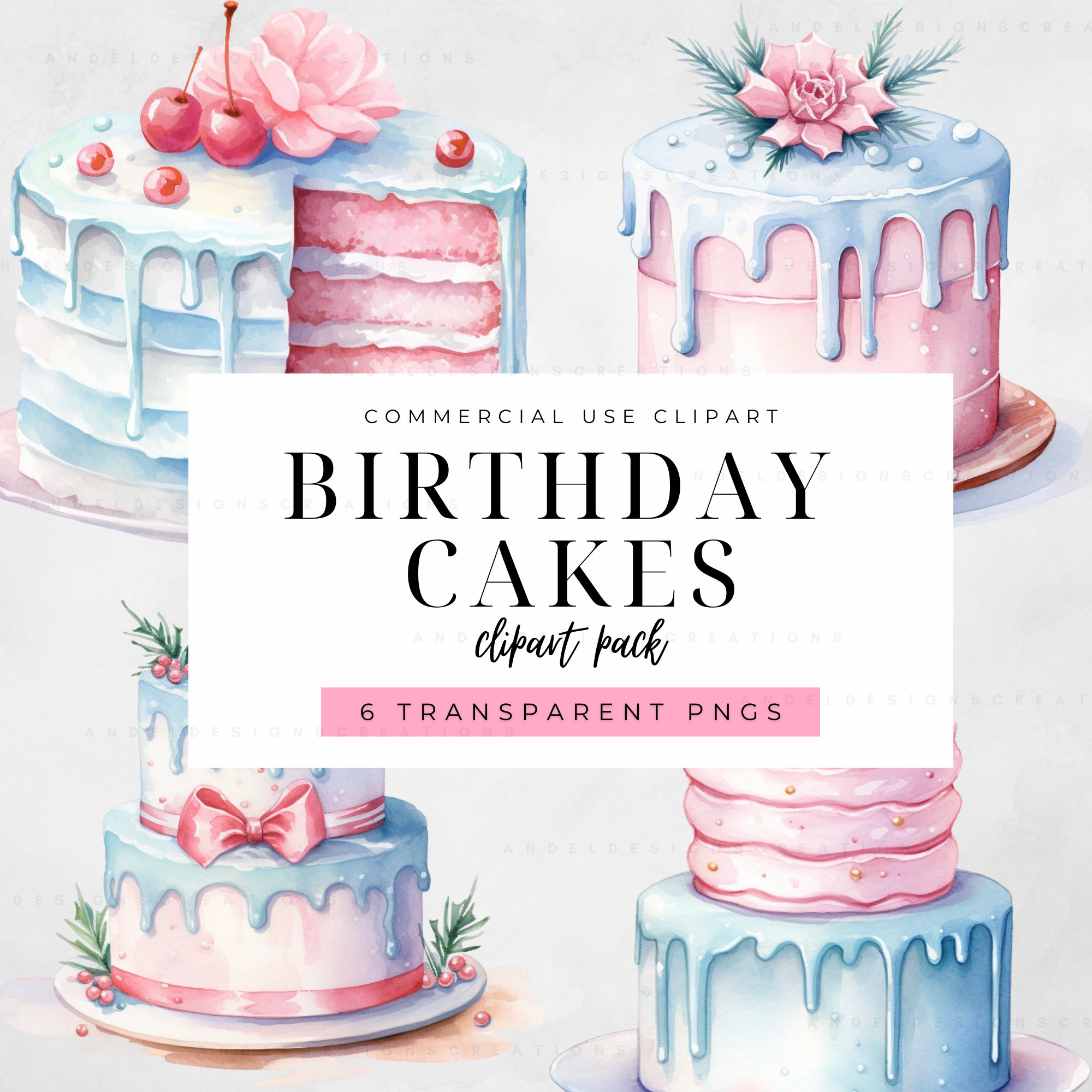 Birthday Cakes Clipart Birthday Clipart Watercolour Winter - Etsy